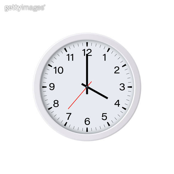 White round wall clock showing 16 o'clock, isolated 이미지 (1254359982 ...