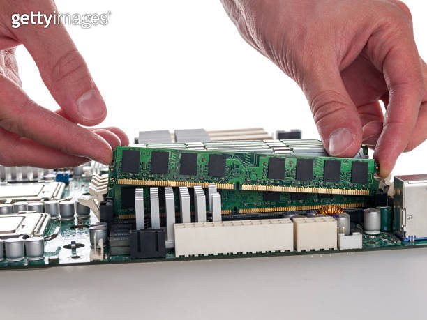 installing RAM modules in the computer motherboard, replacing and ...