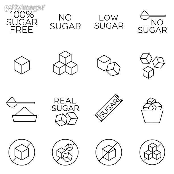 Sugar cubes line icons and sugar free labels. Signs of healthy ...