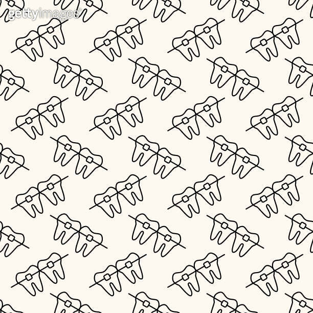 Seamless vector geometric pattern of teeth with braces. Dental ...