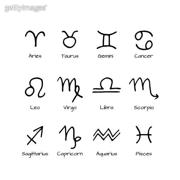 Set of twelve simple zodiac signs, handrawn vector elements. Astrology ...