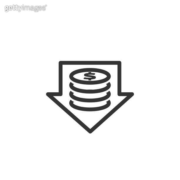 lower cost icon. dollar money decrease symbol with arrow stretching ...