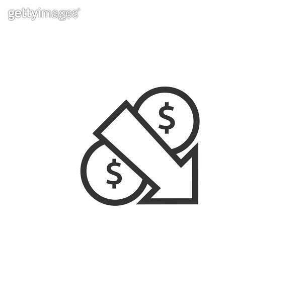 lower cost icon. dollar money decrease symbol with arrow stretching ...