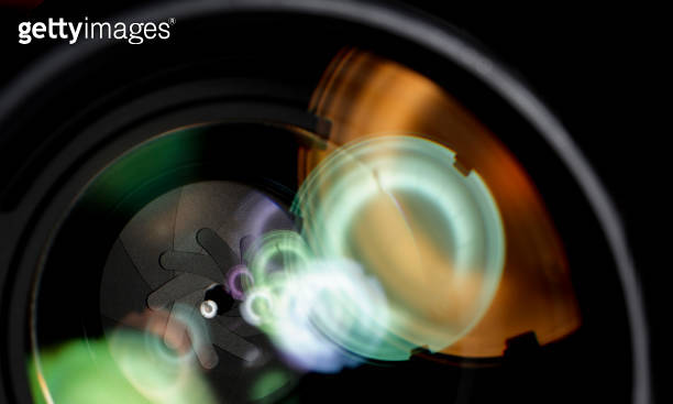 The diaphragm of the aperture of a camera lens. Selective focus with ...