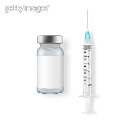 Vector 3d Realistic Bottle and Syringe. Coronavirus Vaccine, Botox ...
