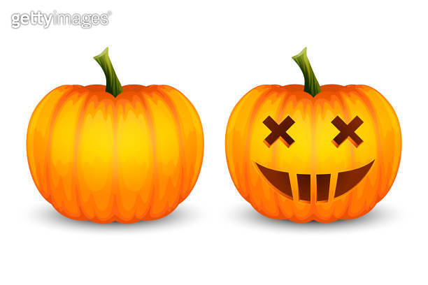 Vector Cartoon Halloween Pumkin Lantern. Funny Face and Blank. Set ...