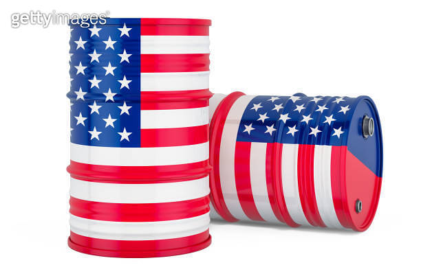 Oil barrel with United States flag. Oil production and trade concept ...