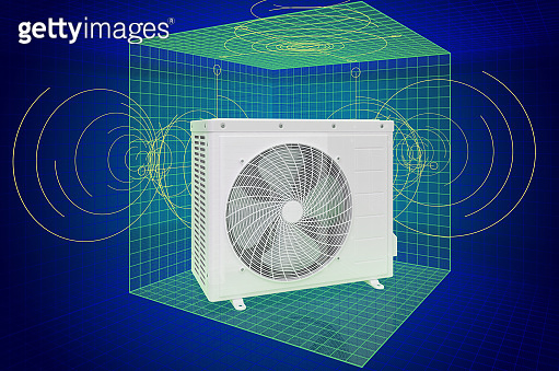 Visualization 3d cad model of air conditioner, outdoor compressor unit ...