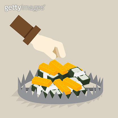 Business hand Money and gold bar trap. vector illustration 이미지 ...