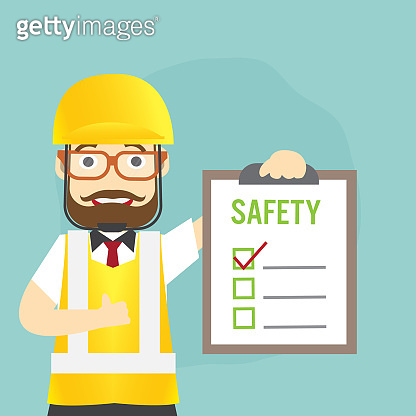 Man Safety inspector hold board checklist of industrial plants Standing ...