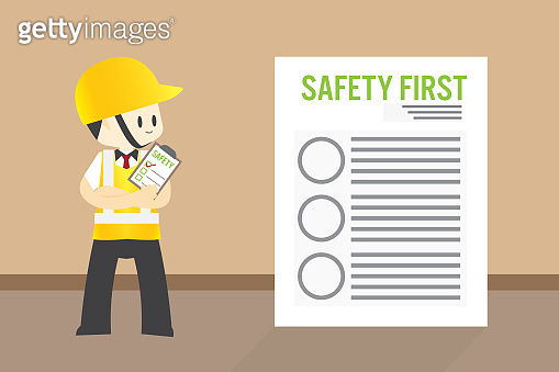 Man Safety inspector hold board checklist of industrial plants Standing ...