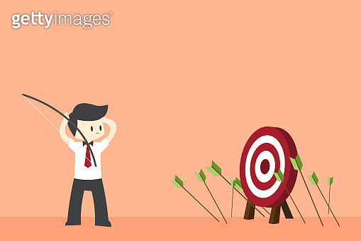 Businessman hit Many arrows missed target mark miss. Multiple failed ...