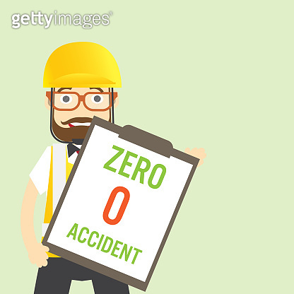 Construction ,Technician worker show and pointing zero accident sign ...