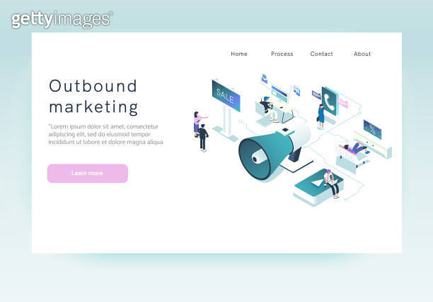 Outbound marketing concept in isometric design. Landing page template ...