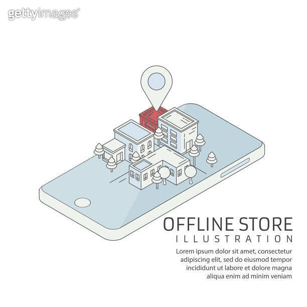 Offline store isometric, Store market landcscape with position sign ...