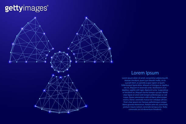 Radiation hazard sign from futuristic polygonal blue lines and glowing ...