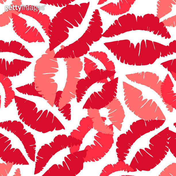 Seamless vector pattern with red kiss mark on white background. Cute ...