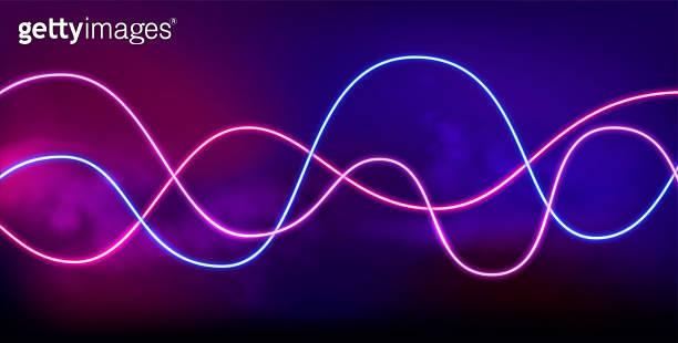 Neon wave. Led soundwave. Glowing lamp line. Glow curve background ...