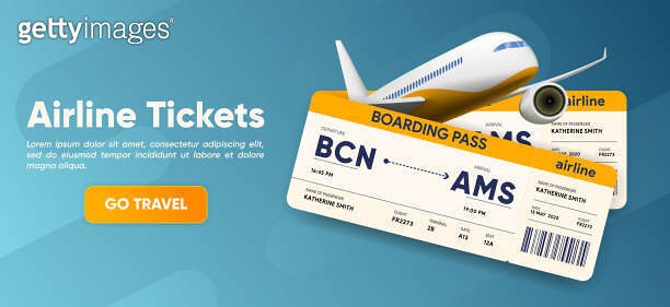 Airline tickets web banner. Plane and boarding pass. Traveling service ...