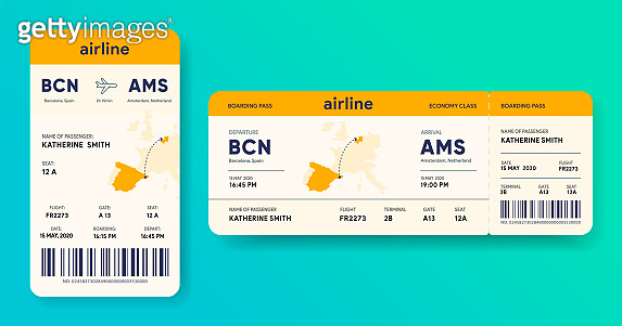 Paper and mobile boarding pass. Responsive design of airline ticket ...