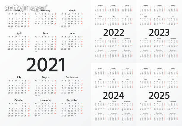 Calendar 2021, 2022, 2023, 2024, 2025 years. Vector illustration ...