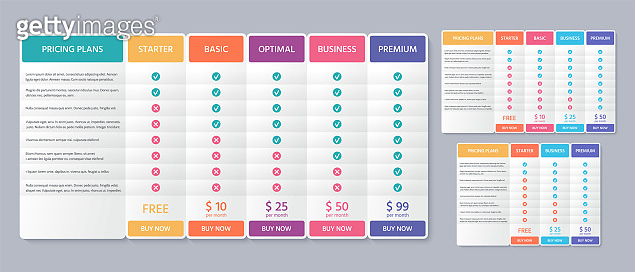 Table price plan. Comparison data template. Vector. Pricing chart with ...