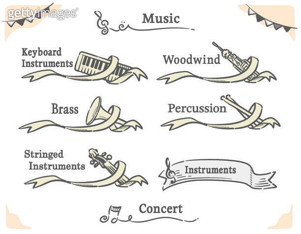 Vector labels of orchestra instruments, including woodwind, strings ...