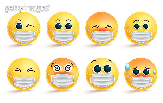 Emoticon smiley face mask vector set. Smiley emoji or icon coronavirus ...