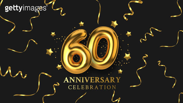 60th Anniversary celebration. Number in the form of golden balloons ...