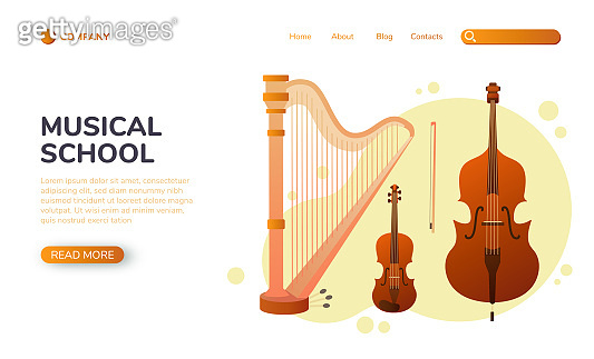 Musical landing page. Stringed musical instruments. Design layout for ...