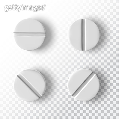 3d realistic white medical pill, top view. Design template of pills ...