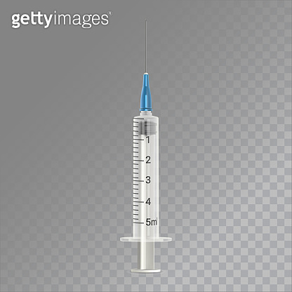 3d realistic white medical syringe. Design template on transparent ...