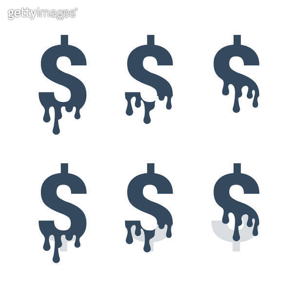 Melted dollar sign - value crash (1248775862) 일러스트, 무료 일러스트 - 게티이미지뱅크