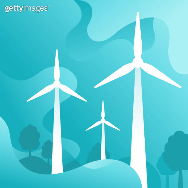 Windmill - wind turbines on abstract background 이미지 (1257540158) - 게티이미지뱅크