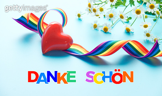 Rainbow text "Danke shon" in German means "Thank you" in English ...