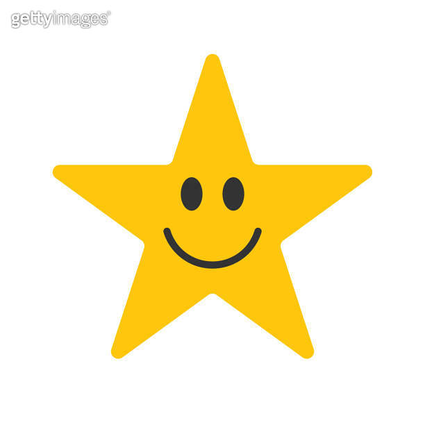 Smiling star face vector icon symbol. Yellow smile button sign. Simple ...