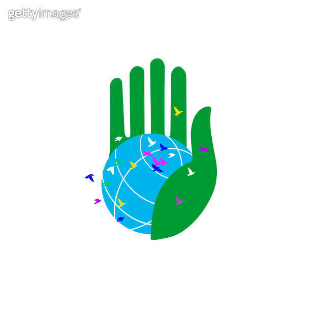 Globe in the green hand. Hand holding globe icon. Environmental hand ...