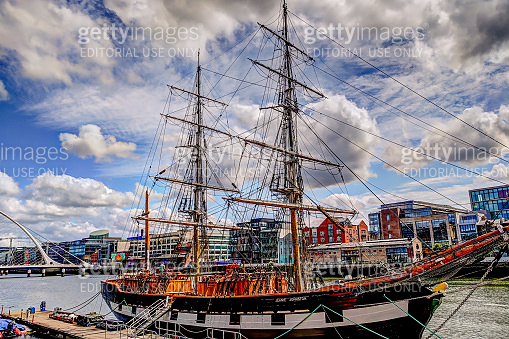 Tall ship forming a part of the Memorial to the Potato Famine along the ...