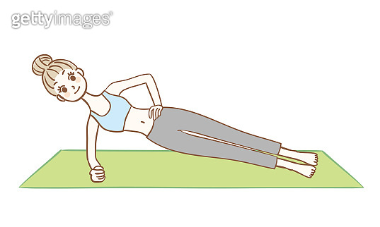 Illustration of a woman doing a side bridge 이미지 (1217751416) - 게티이미지뱅크