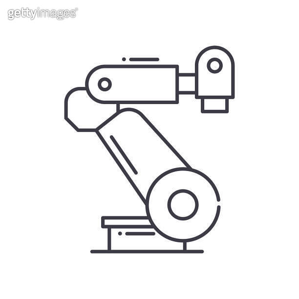 Industrial robots icon, linear isolated illustration, thin line vector, web design sign, outline ...