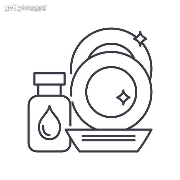 Dish washing icon, linear isolated illustration, thin line vector, web ...