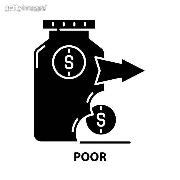 poor icon, black vector sign with editable strokes, concept ...