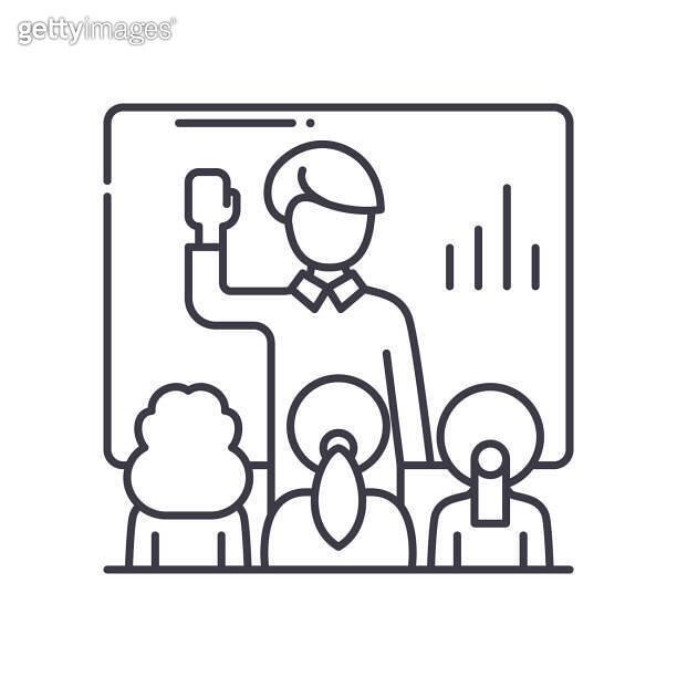 Sales training icon, linear isolated illustration, thin line vector ...