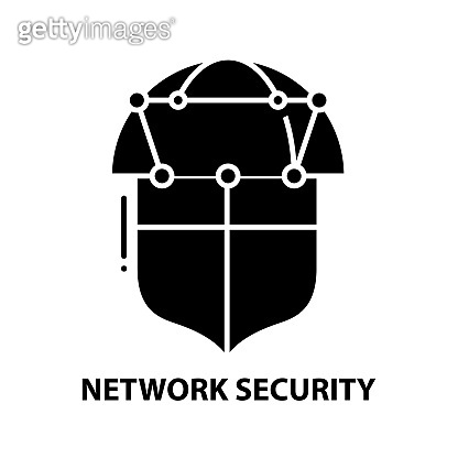 network security symbol icon, black vector sign with editable strokes ...
