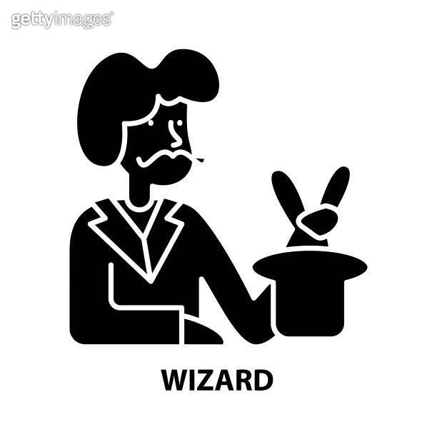 wizard icon, black vector sign with editable strokes, concept ...