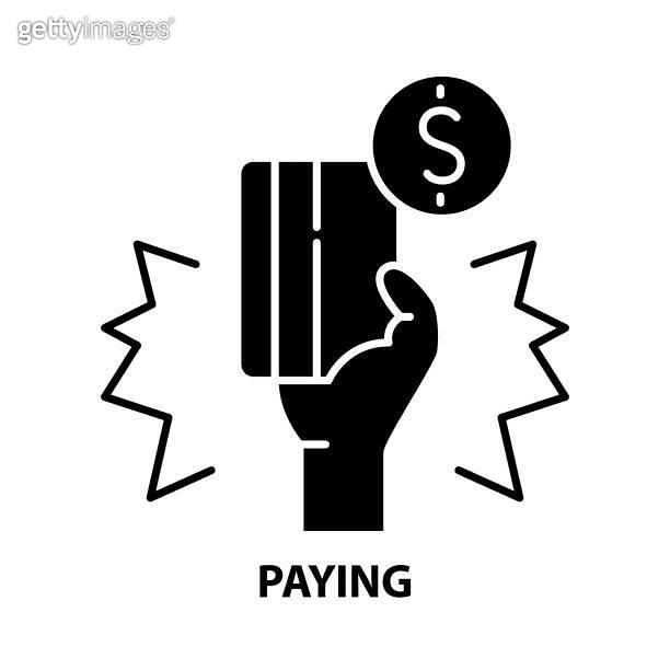 paying icon, black vector sign with editable strokes, concept ...