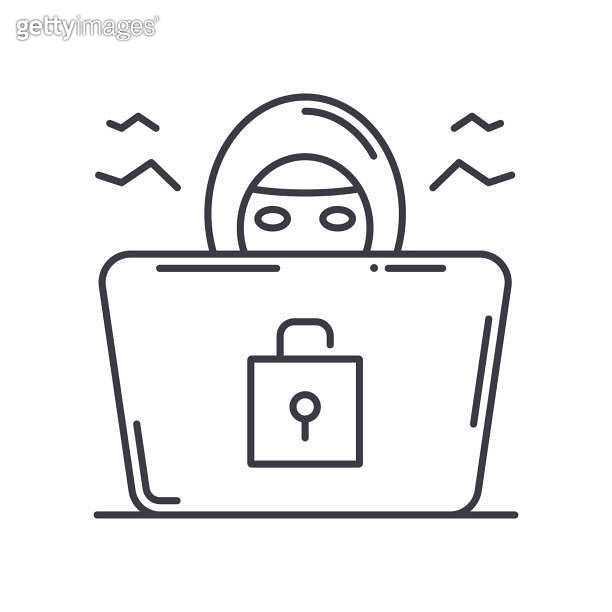 Hacker attack icon, linear isolated illustration, thin line vector, web design sign, outline ...