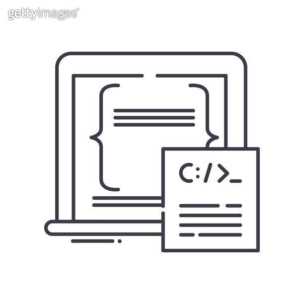 Coding concept icon, linear isolated illustration, thin line vector, web design sign, outline ...