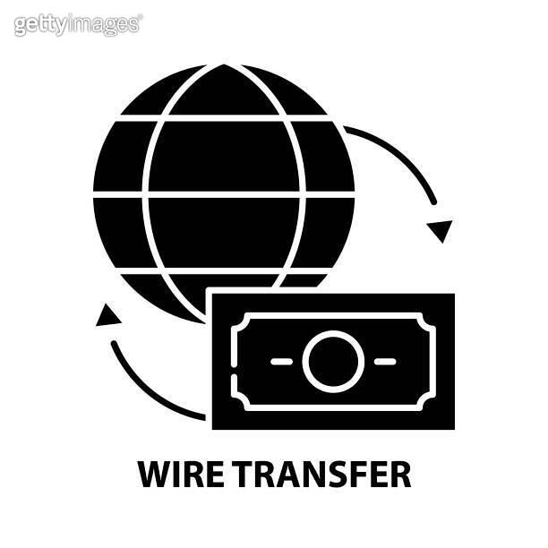 wire transfer icon, black vector sign with editable strokes, concept ...