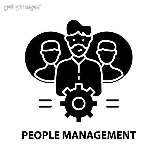 people management icon, black vector sign with editable strokes ...